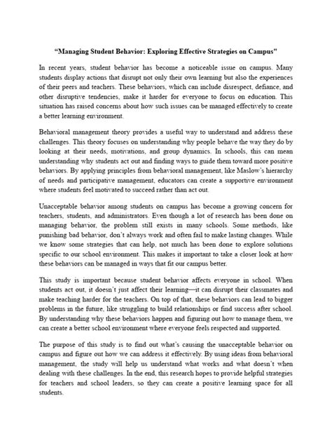 “managing Student Behavior Exploring Effective Strategies On Campus “managing Student Behavior Exploring Effective Strategies On Campus