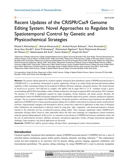 Pdf Recent Updates Of The Crisprcas9 Genome Editing System Novel