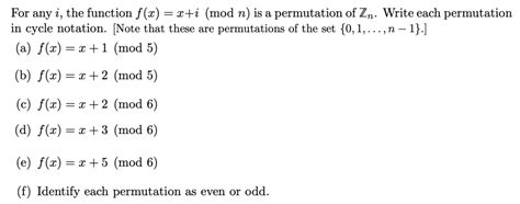 Solved For Any I The Function Fx Xi Mod N Is A