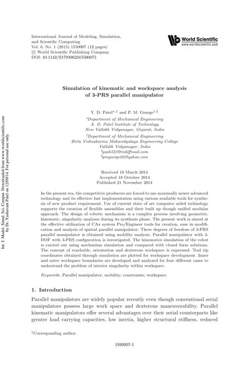 Pdf Simulation Of Kinematic And Workspace Analysis Of 3 Prs Parallel Manipulator