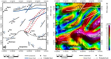 A Lineaments Of Bouguer Anomalies Map B Lineaments Superimposed On