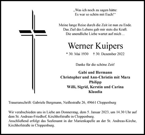 Traueranzeigen Von Werner Kuipers Nordwest Trauerde