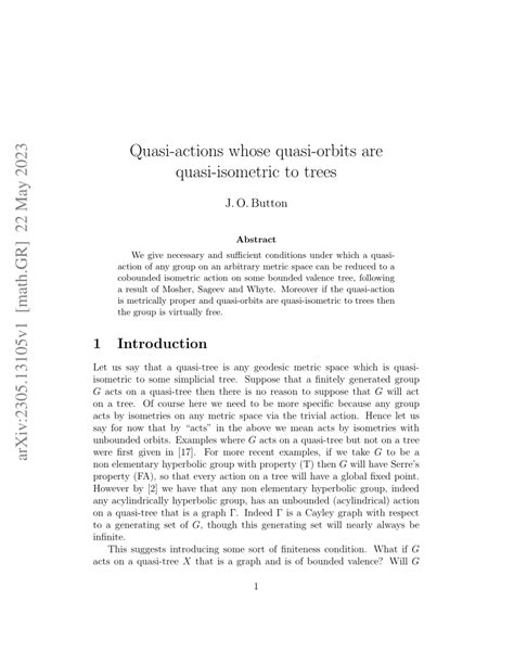 Pdf Quasi Actions Whose Quasi Orbits Are Quasi Isometric To Trees