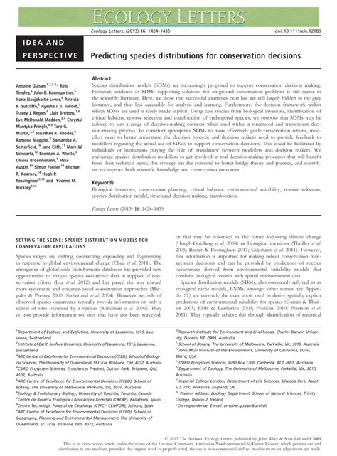 Pdf Predicting Species Distributions For Conservation Decisions