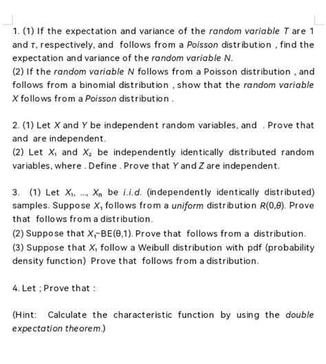 Solved 1 1 If The Expectation And Variance Of The Random