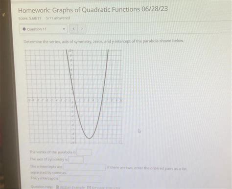 Solved Homework Graphs Of Quadratic Functions 06 28 23
