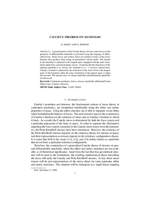 Pdf Cauchys Theorem On Manifolds