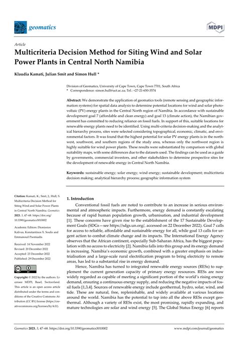Pdf Multicriteria Decision Method For Siting Wind And Solar Power Plants In Central North Namibia