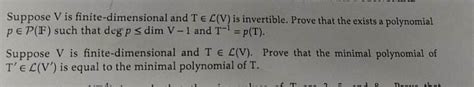 Solved Suppose V Is Finite Dimensional And T∈lv Is