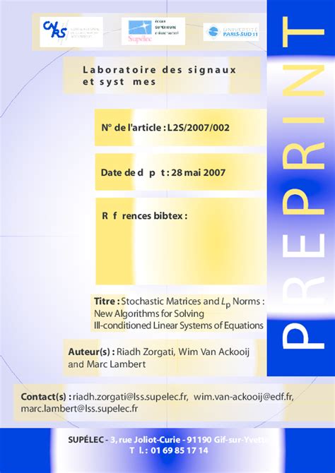 Pdf Stochastic Matrices And Lp Norms New Algorithms For Solving Ill