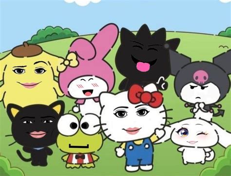 Group Of Sanrio Characters In A Park Kawaii Hello Kitty And Friends