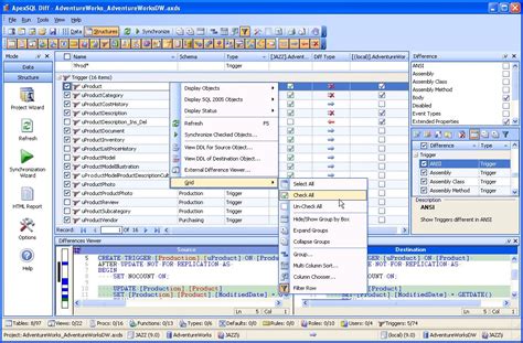Apex Sql Diff Main Window Apex Sql Tools Apex Sql Diff Is A Server Based High Speed Database