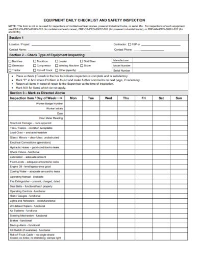 Free 10 Equipment Inspection Checklist Samples Safety Daily