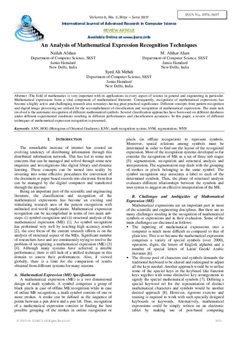 Pdf An Analysis Of Mathematical Expression Recognition Techniques
