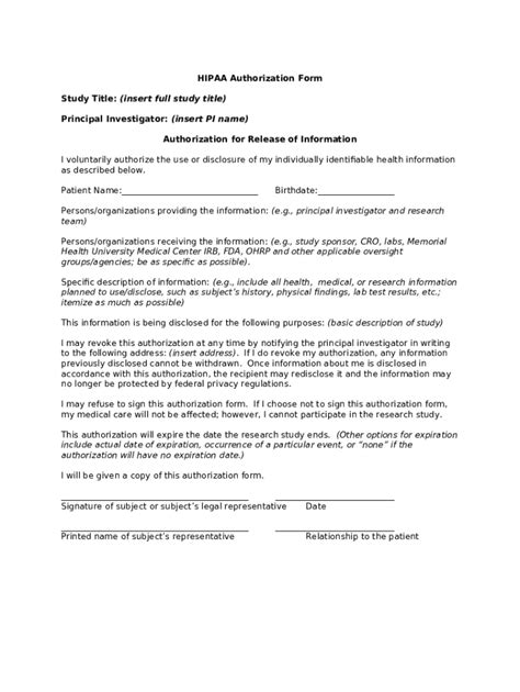 Hipaa Authorization For Research Med Mercer Doc Template Pdffiller