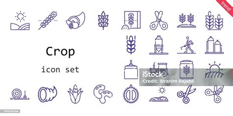 자르기 아이콘 세트입니다 라인 아이콘 스타일입니다 귀리 옥수수 사일로 밤 가위 농부 회잉 필드 시리얼 짚 베일 트랙터 콩 밀가루