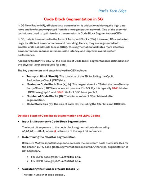 Code Block Segmentation In 5g Nr 1 Pdf