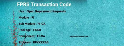 FPRS SAP Tcode For Open Repayment Requests
