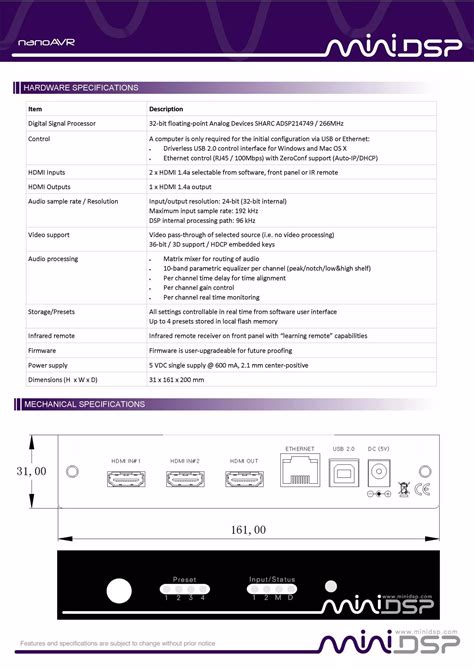 Minidsp Product Brief Nanoavr 8x8 Pdf