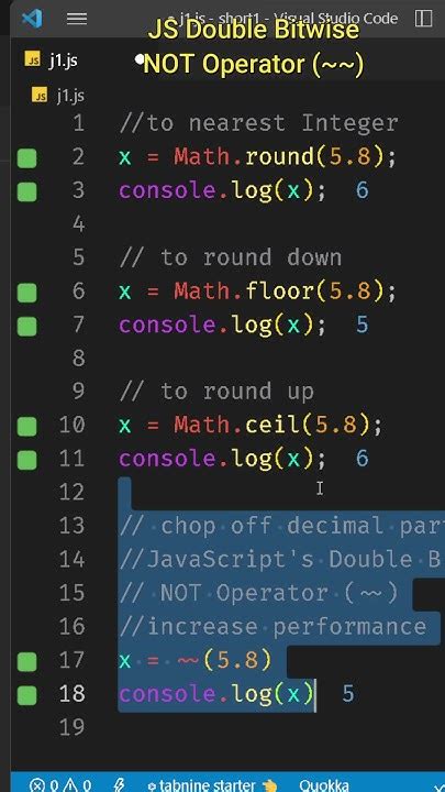 javascript double bitwise not operator ~~ remove decimal shorts