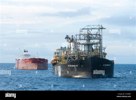 Fpso P47 From Petrobras With Oil Tanker During Offloading Operation In