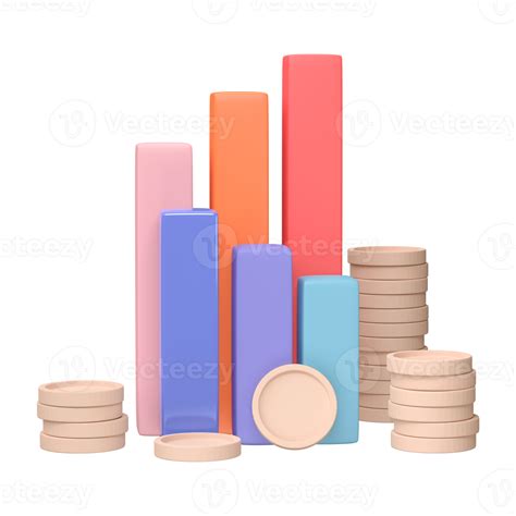 D Render Business Infographic With Stock Diagrams And Statistic Bars Chart Isolated On