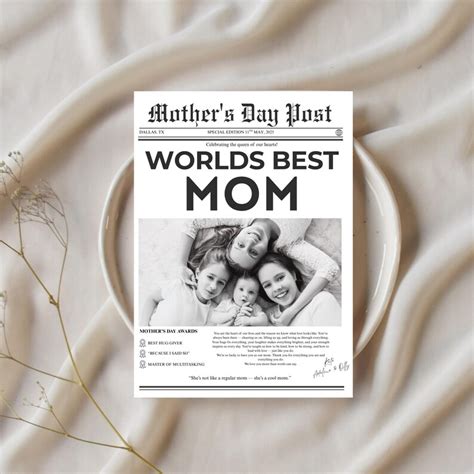 Mothers Day Newspaper Template Personalized Diy T Canva Etsy