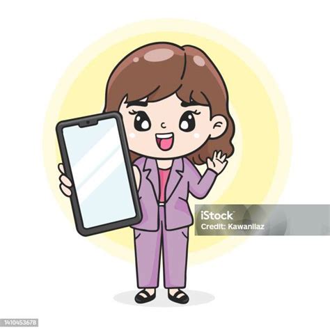 만화 캐릭터 사업가 휴대 전화 스마트 폰 플랫 일러스트 레이 션을 들고 Brand Name Smart Phone에 대한 스톡 벡터 아트 및 기타 이미지 Brand