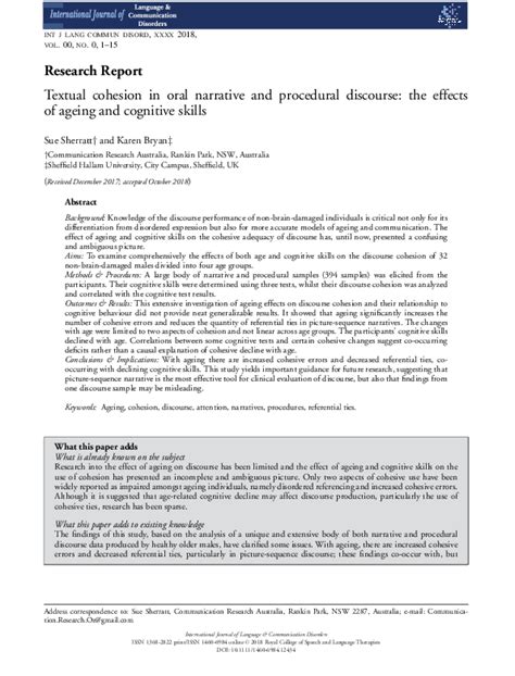 Pdf Textual Cohesion In Oral Narrative And Procedural Discourse The Effects Of Ageing And