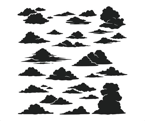 A Collection Of Various Cloud Shapes On A White Backdrop Silhouettes