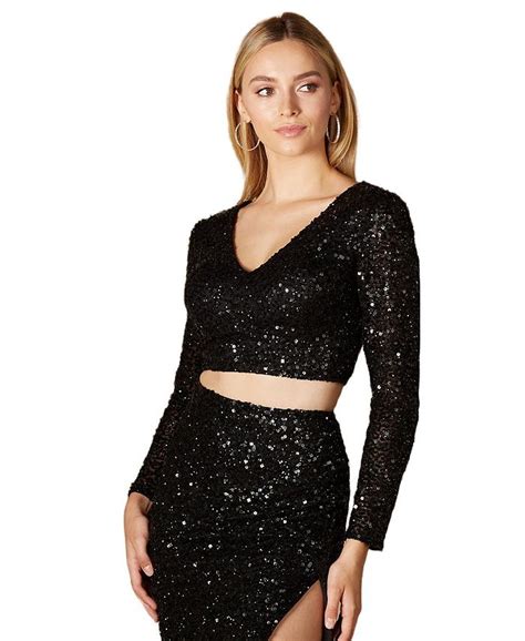 Lara Womens Long Sleeve V Neck Beaded Top Macys