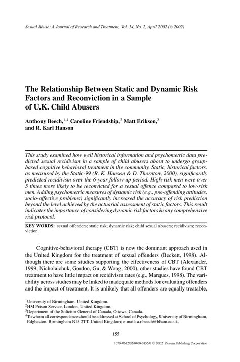 Pdf The Relationship Between Static And Dynamic Risk Factors And