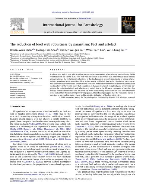 Pdf The Reduction Of Food Web Robustness By Parasitism Fact And Artefact