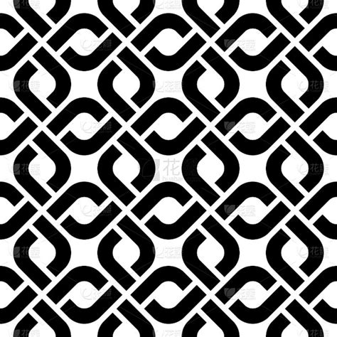 黑色线性轮廓，圆形方块和菱形孤立在白色背景上。经典的单色几何无缝图案。向量简单的平面图形说明。纹理。素材 花瓣网
