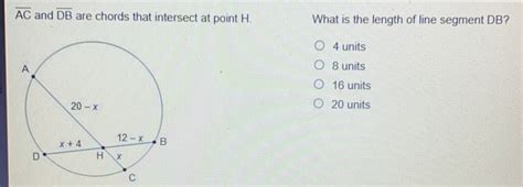 solved overline ac and overline db are chords that intersect at point