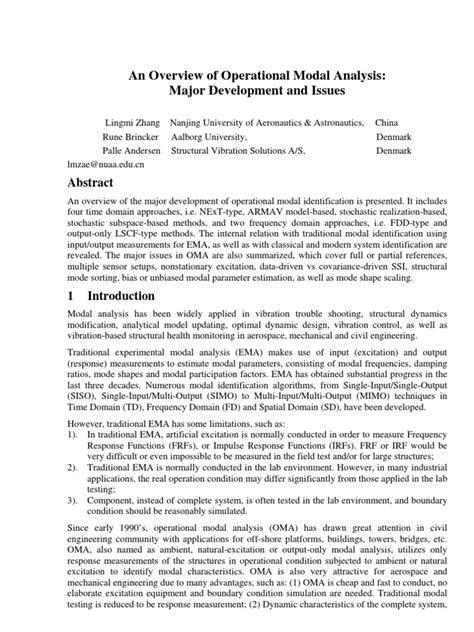 2005 10 An Overview Of Operational Modal Analysis Major Development