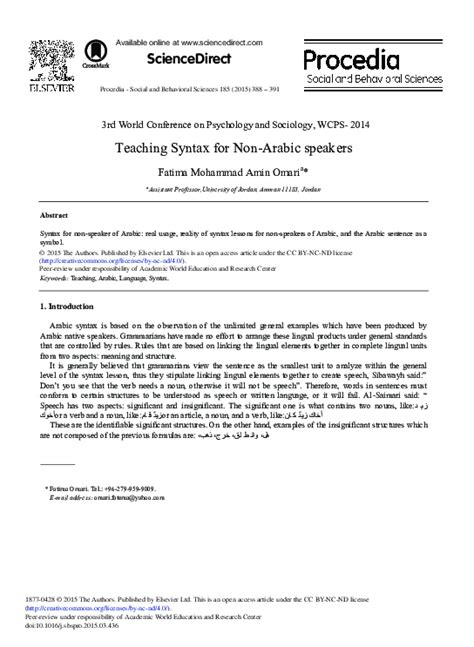 Pdf Teaching Syntax For Non Arabic Speakers
