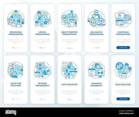 Approaches To Programming Blue Onboarding Mobile App Screen Set Stock