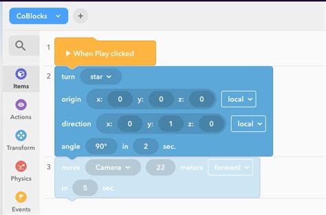 How To Code An Object Rotate About Its Own Axis Coblocks Cospaces