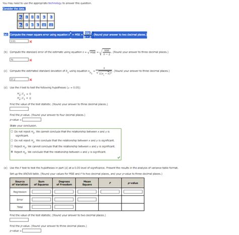 Solved 曰 b Compute the standard error of the estimate Chegg com