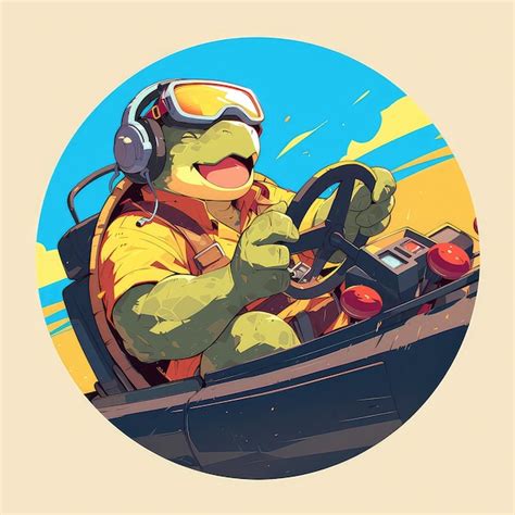 Premium Vector A Turtle Cruising In A Remote Controlled Car Cartoon Style