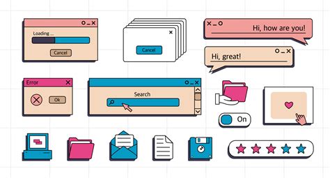 A Set Of User Interface Elements Ui And Ux Themes In The Vaporwave Style Of The 80 90s Retro