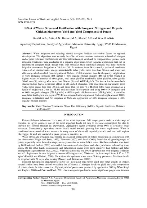 (PDF) Effect of Water Stress and Fertilization with Inorganic Nitrogen and Organic Chicken ...