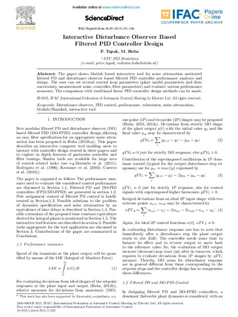 Pdf Interactive Disturbance Observer Based Filtered Pid Controller Designthis Work Has Also