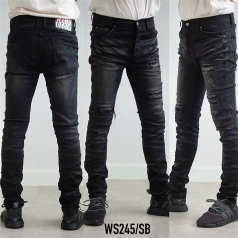 Winsman กางเกงยีนส์ชาย ขาเดฟ ผ้ายืดปะผ้าเจียรขาดเป้ากระดุมหน้า แบบเท่ๆทรงสวย Shopee Thailand