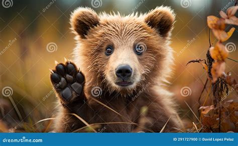 Bear Cub Looking Straight Ahead While Greeting Generative Ai Stock