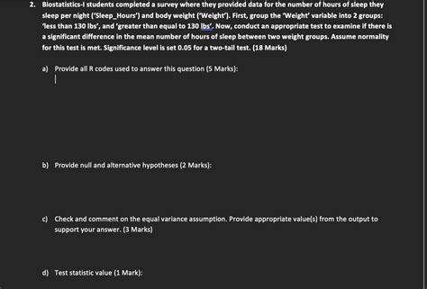 Biostatistics I Students Completed A Survey Where Chegg