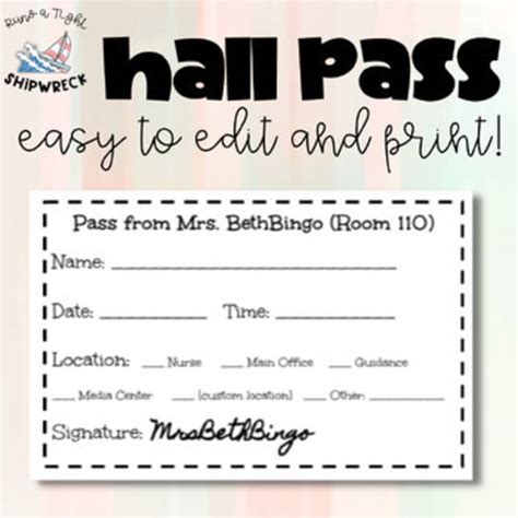 Editable Hall Pass Template Customizable Printable Classroom Management