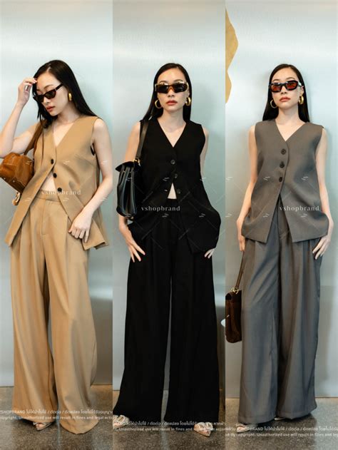 พร้อมส่ง Set กั๊กสูทกระดุมดำ 3 เม็ด กางเกงขายาว งานป้าย Vshopbrand Shopee Thailand