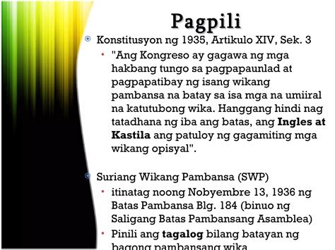 Konstitusyonal Na Batayan Ng Wikang Pambansa Ppt